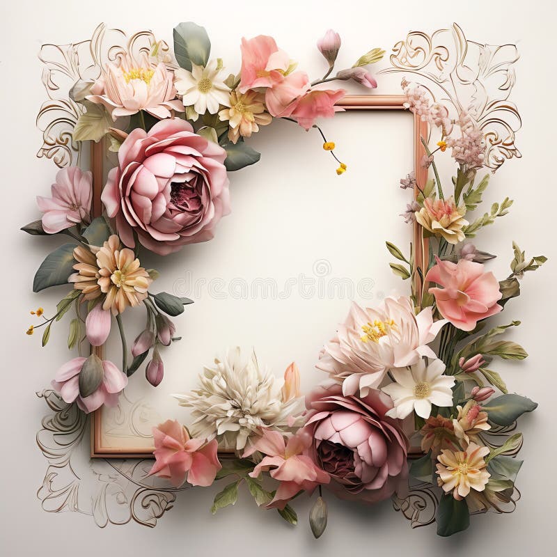 Cute Botanical Bouquet Floral Frame Watercolor Stock Illustration ...