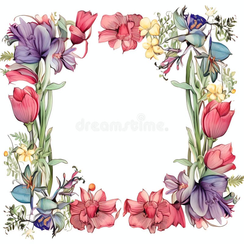 Cute Botanical Grace Floral Frame Watercolor Stock Illustration ...