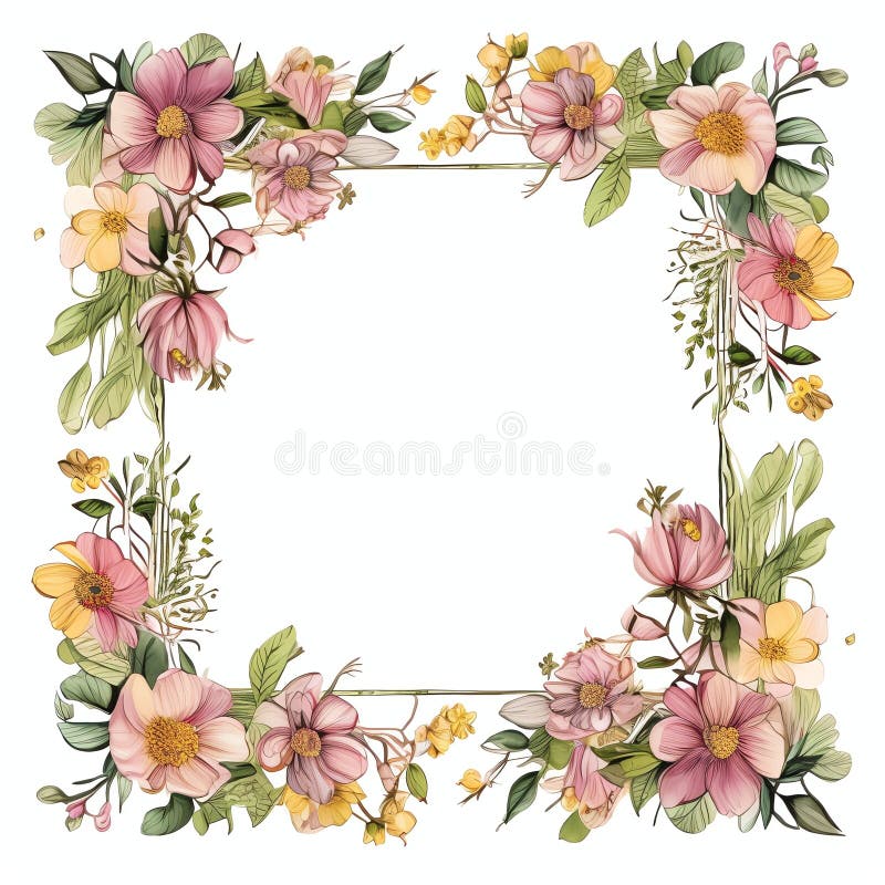 Cute Botanical Romance Floral Frame Watercolor Stock Illustration ...