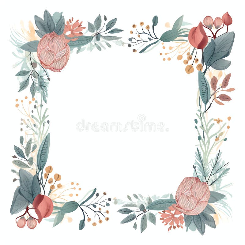 Cute Botanical Wreath Floral Frame Watercolor Stock Illustration ...