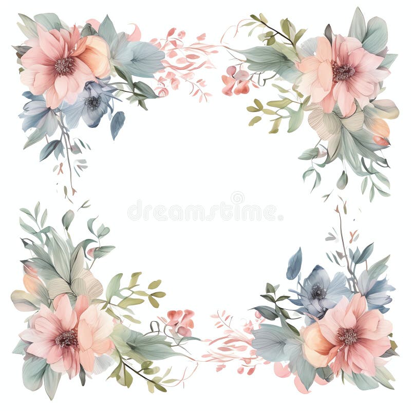 Cute Botanical Wreath Floral Frame Watercolor Stock Illustration ...