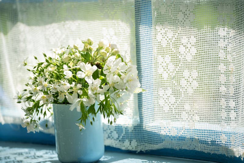 A Cute Bouquet of Spring Flowers on a Old Window Stock Image - Image of ...