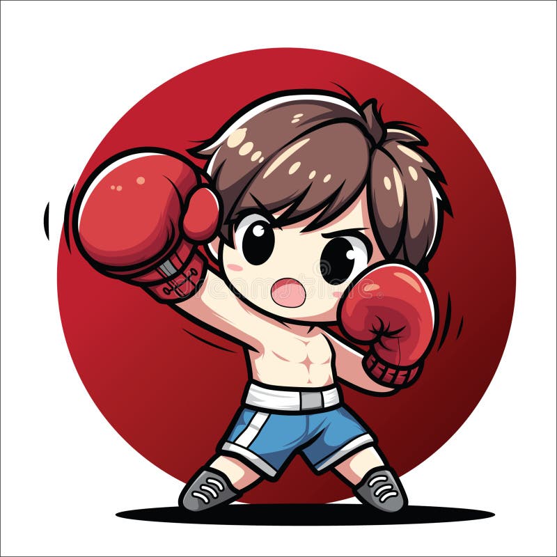 Cute Boxing Boy Cartoon Chibi Street Art Vector. Stock Image - Image of ...