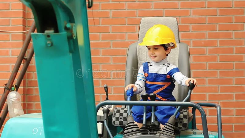 Cute Boy As a Excavator Operator Stock Video - Video of little, work ...