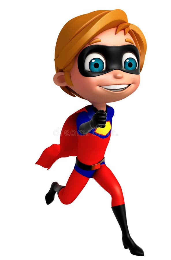 Cute Boy As a Superhero Running Pose Stock Illustration - Illustration ...