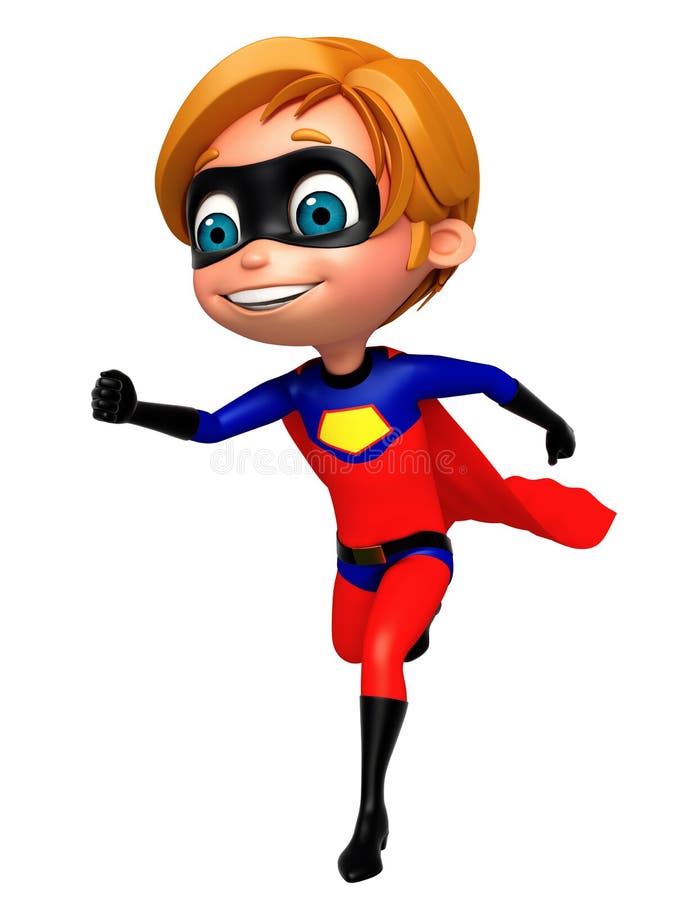 Cute Boy As a Superhero Running Pose Stock Illustration - Illustration ...