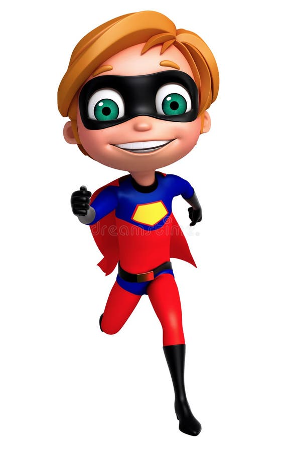 Cute Boy As a Superhero Running Pose Stock Illustration - Illustration ...