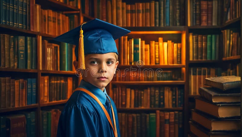 Cute Boy in a Bachelor S Cap the Library Educational College Posing ...