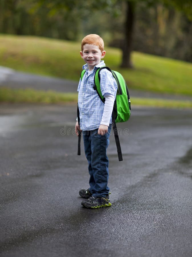 Cute boy with backpack stock photo. Image of cute, school - 27072104