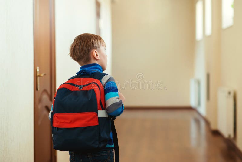 Cute Boy with Backpack Going To Class. Back To School. Schoolboy with ...