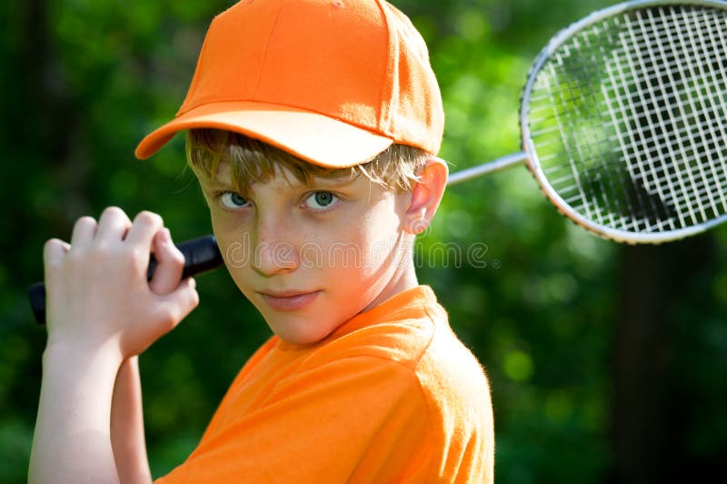 Cute Boy with Badminton Racket Stock Image - Image of beautiful ...