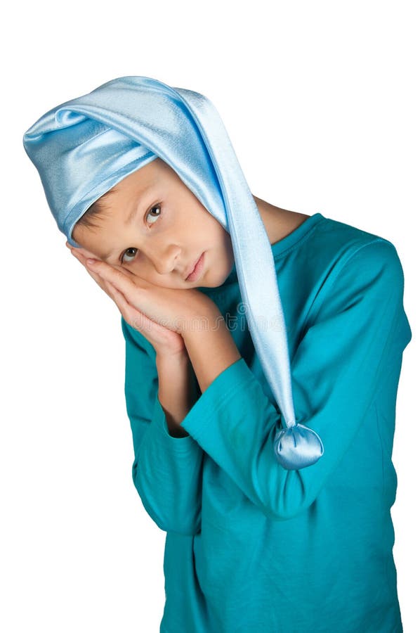 Cute Boy in Blue Pajama Isolated Stock Photo - Image of isolated ...