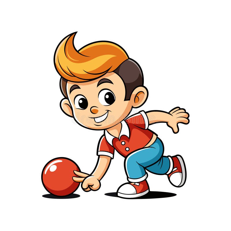 Cute Boy Bowling with Joy stock illustration. Illustration of ...