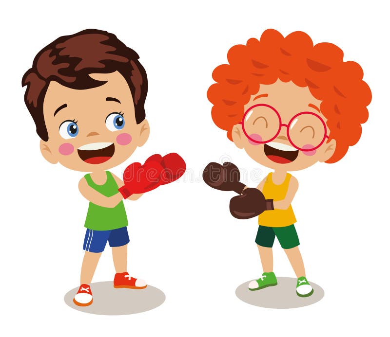 Cute Boy Boxing with His Friend Stock Vector - Illustration of children ...