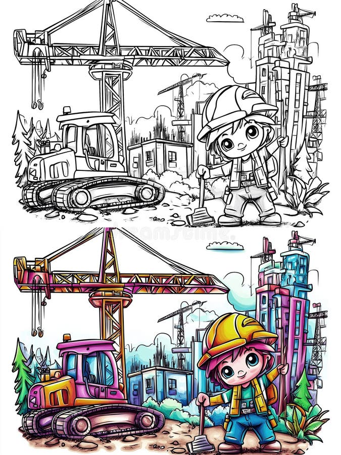 Cute Boy Builder Works at a Construction Site and Operates a Crane ...