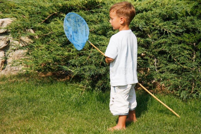 Cute Boy With Butterfly Net Stock Image - Image of family, yard: 14934175
