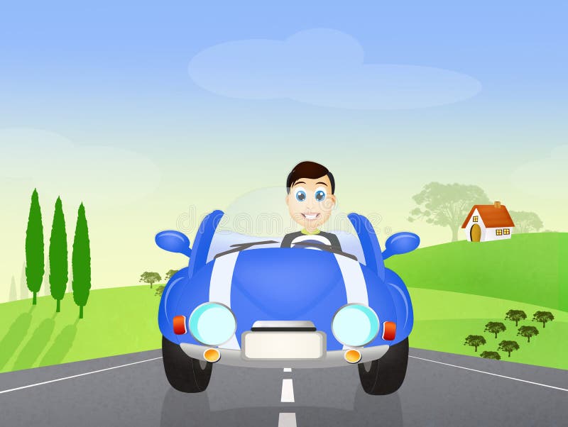 Cute boy on car stock illustration. Illustration of joyful - 76834342