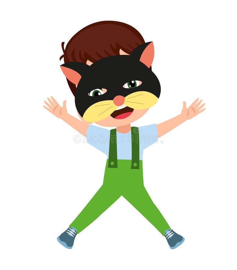 Cute boy with cat mask stock vector. Illustration of bear - 294102479
