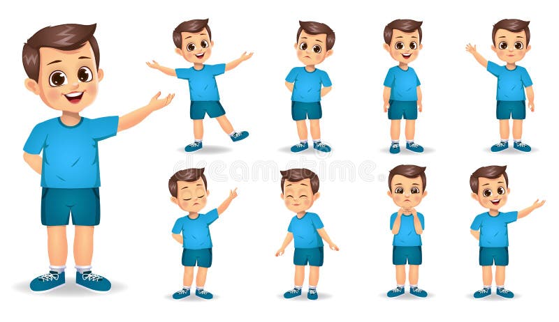 Cute boy character set stock illustration. Illustration of emotional ...