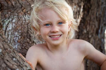 Cute boy climbing trees stock image. Image of adorable - 32742967