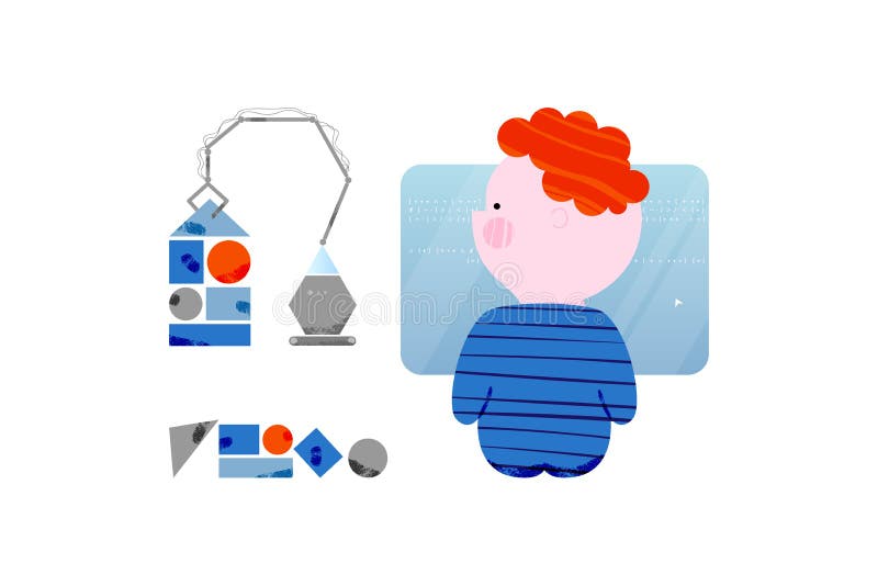 Cute Boy is Coding Electronic Machine. Children Coding and Code ...