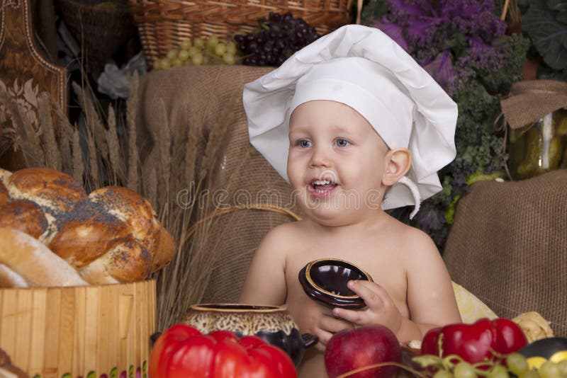 Cute Boy Cooking in Chef S Hat Stock Image - Image of food, people ...