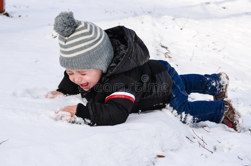 Cute Boy Crying in the Snow Stock Photo - Image of little, child: 63000306