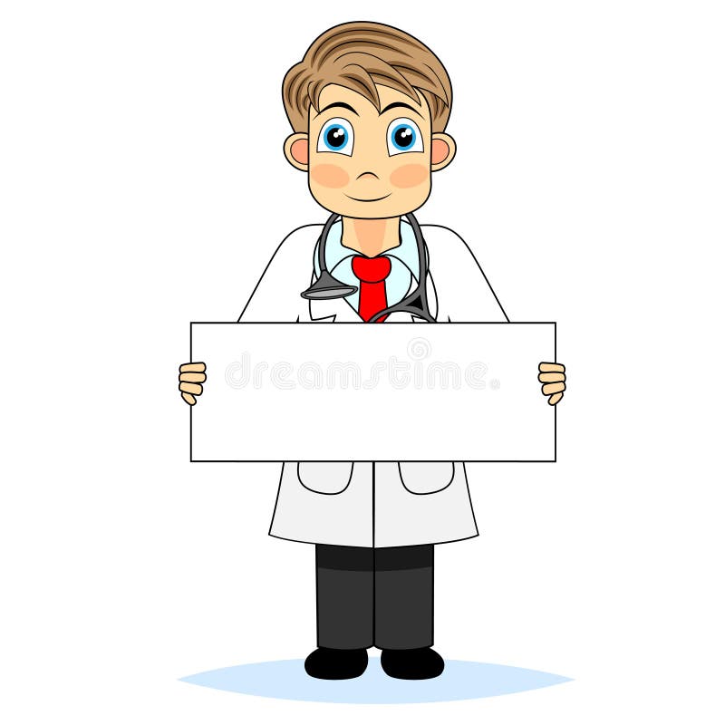 Cute Boy Doctor Holding a Blank Sign Stock Vector - Illustration of ...