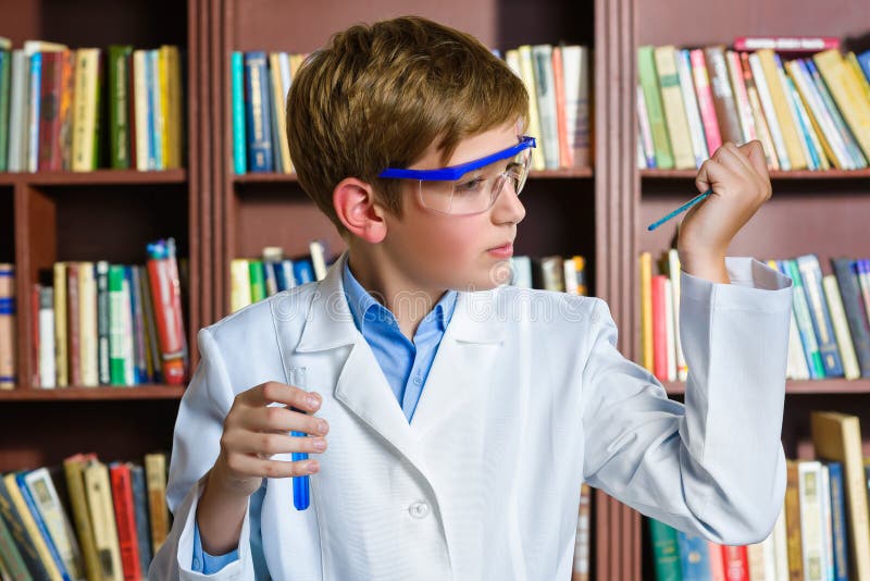 Cute Boy Doing Biochemistry Research in Chemistry Stock Image - Image ...