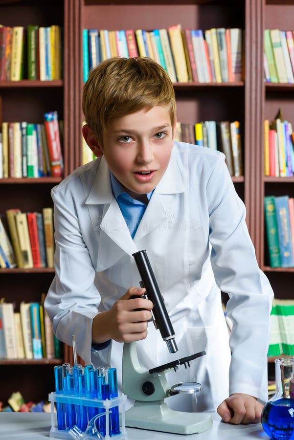 Cute Boy Doing Biochemistry Research in Chemistry Stock Image - Image ...