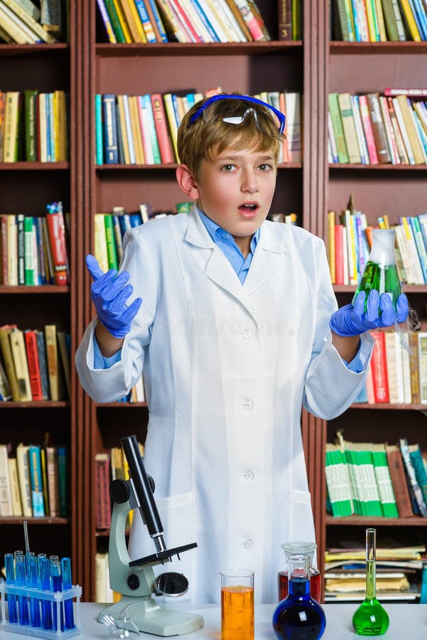 Cute Boy Doing Biochemistry Research in Chemistry Stock Image - Image ...