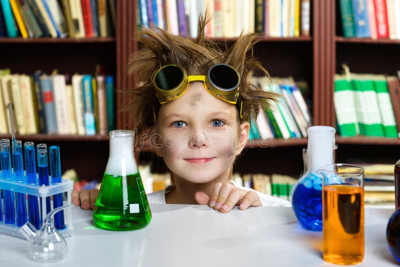 Cute Boy Doing Biochemistry Research in Chemistry Stock Photo - Image ...