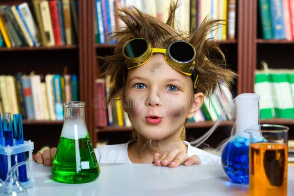 Cute Boy Doing Biochemistry Research in Chemistry Stock Image - Image ...