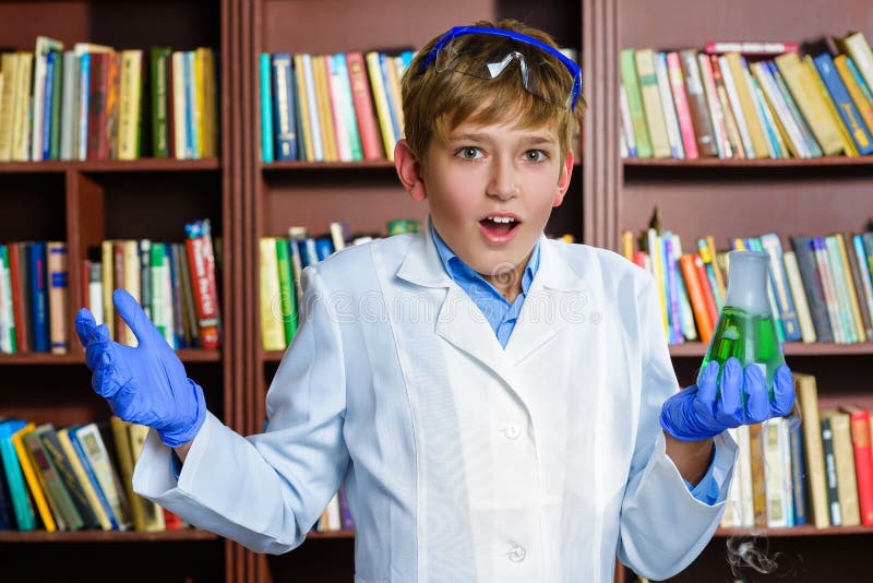 Cute Boy Doing Biochemistry Research in Chemistry Stock Image - Image ...