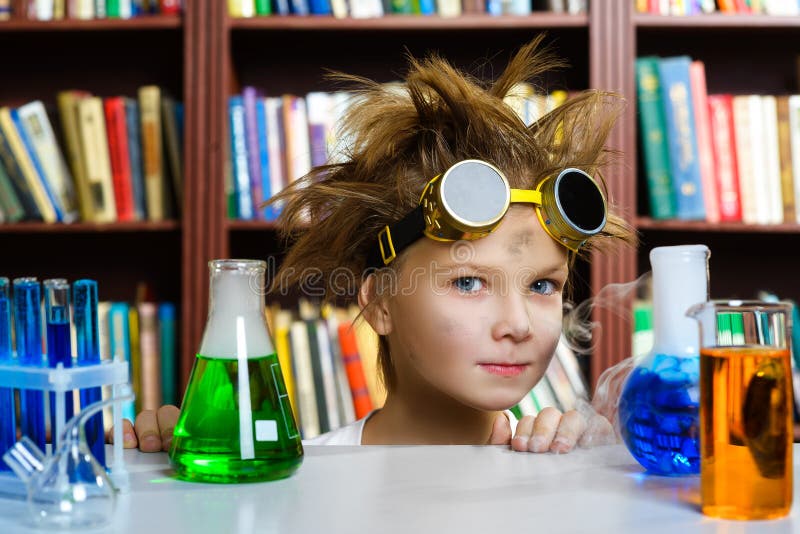 Cute Boy Doing Biochemistry Research in Chemistry Stock Image - Image ...