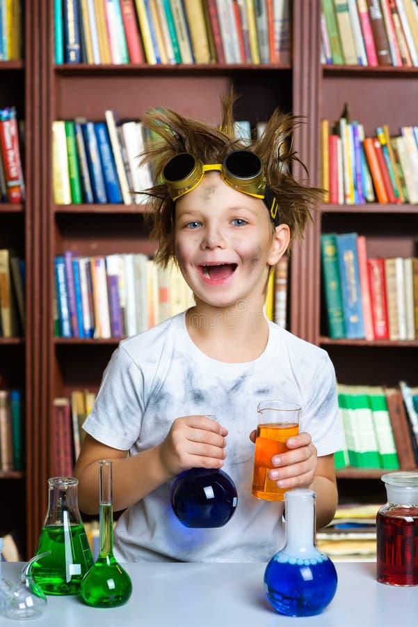 Cute Boy Doing Biochemistry Research in Chemistry Stock Photo - Image ...