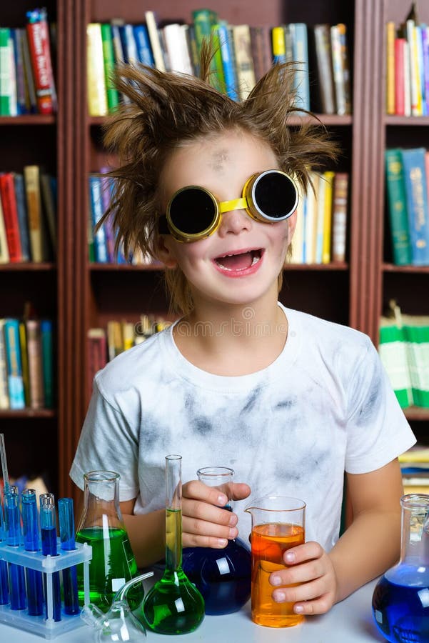 Cute Boy Doing Biochemistry Research in Chemistry Stock Image - Image ...