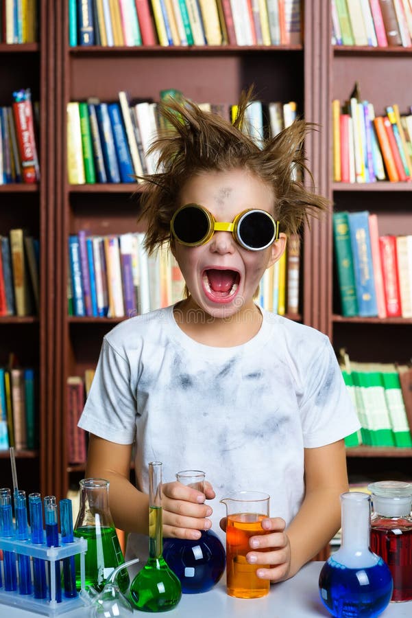 Cute Boy Doing Biochemistry Research in Chemistry Stock Image - Image ...