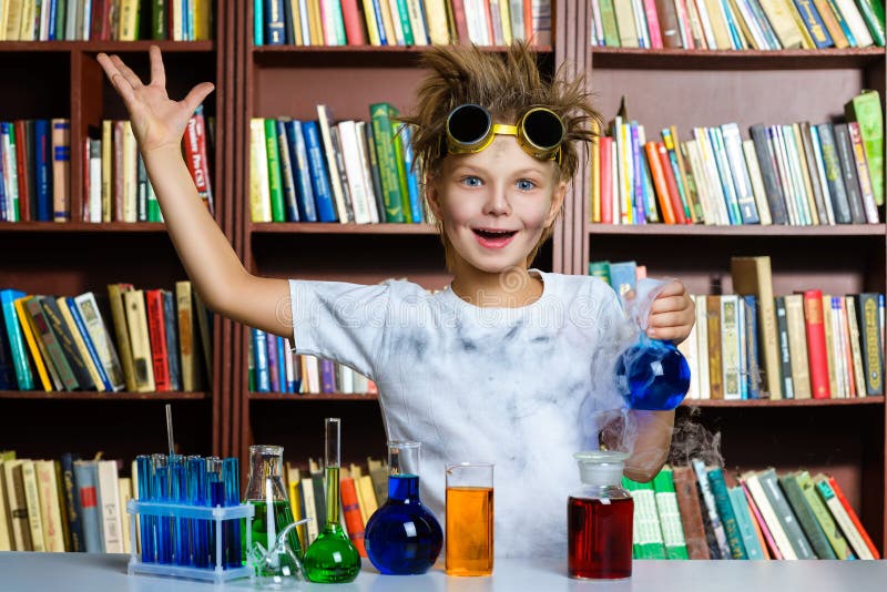 Cute Boy Doing Biochemistry Research in Chemistry Stock Photo - Image ...