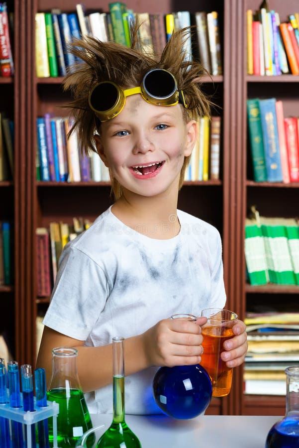 Cute Boy Doing Biochemistry Research in Chemistry Stock Image - Image ...