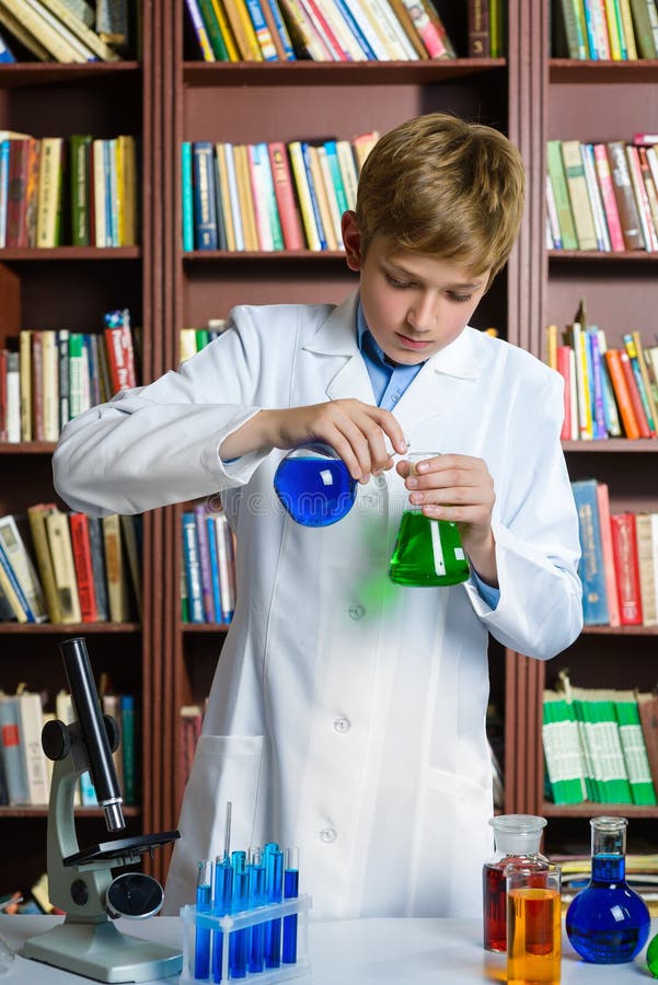 Cute Boy Doing Biochemistry Research in Chemistry Stock Photo - Image ...