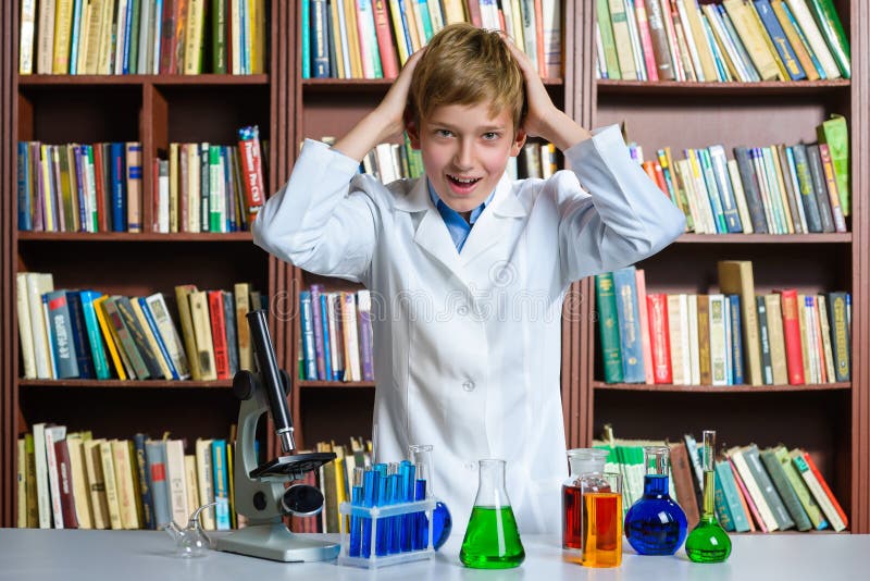 Cute Boy Doing Biochemistry Research in Chemistry Stock Image - Image ...