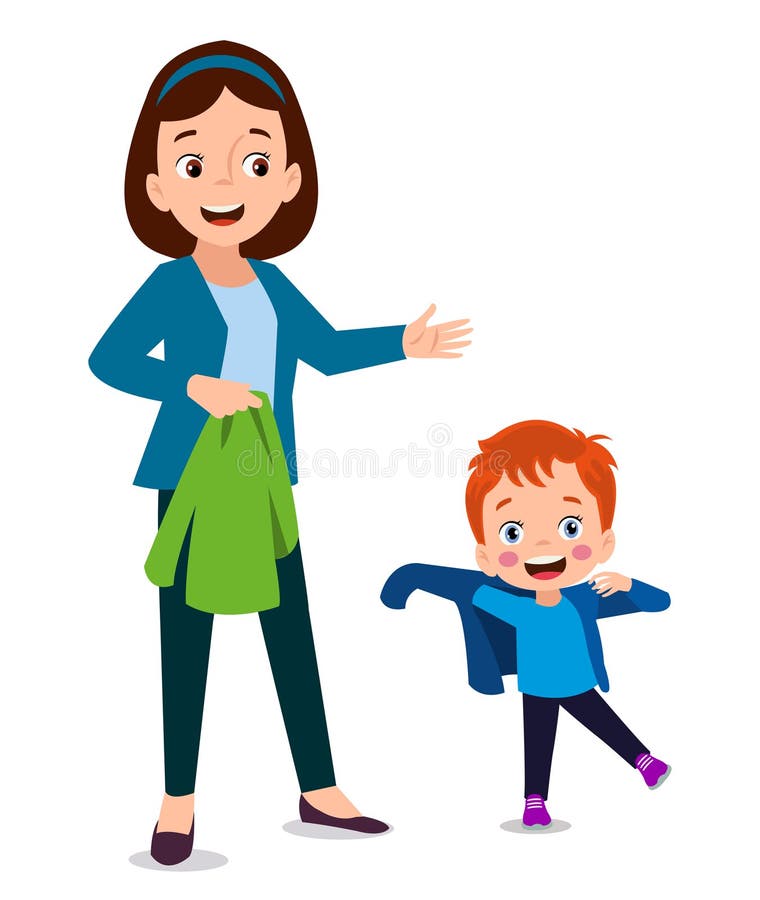 Cute Boy Dressing Up with His Mother Stock Vector - Illustration of ...