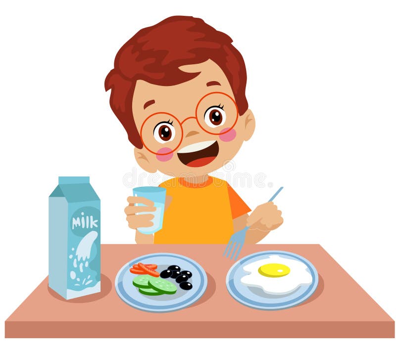 Cute Boy Drinking Milk for Breakfast Stock Illustration - Illustration ...