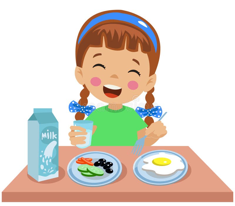 Cute Boy Drinking Milk for Breakfast Stock Illustration - Illustration ...