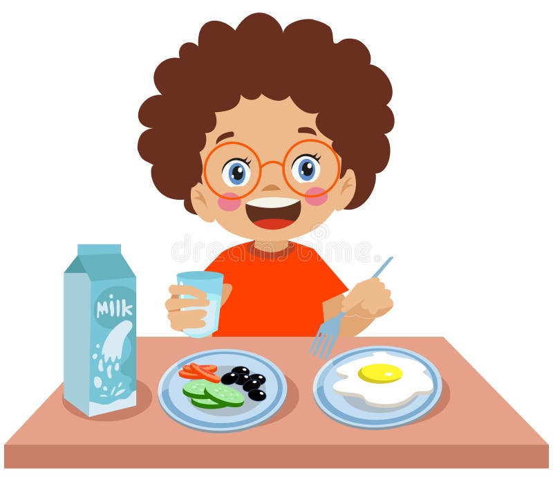 Cute Boy Drinking Milk for Breakfast Stock Illustration - Illustration ...
