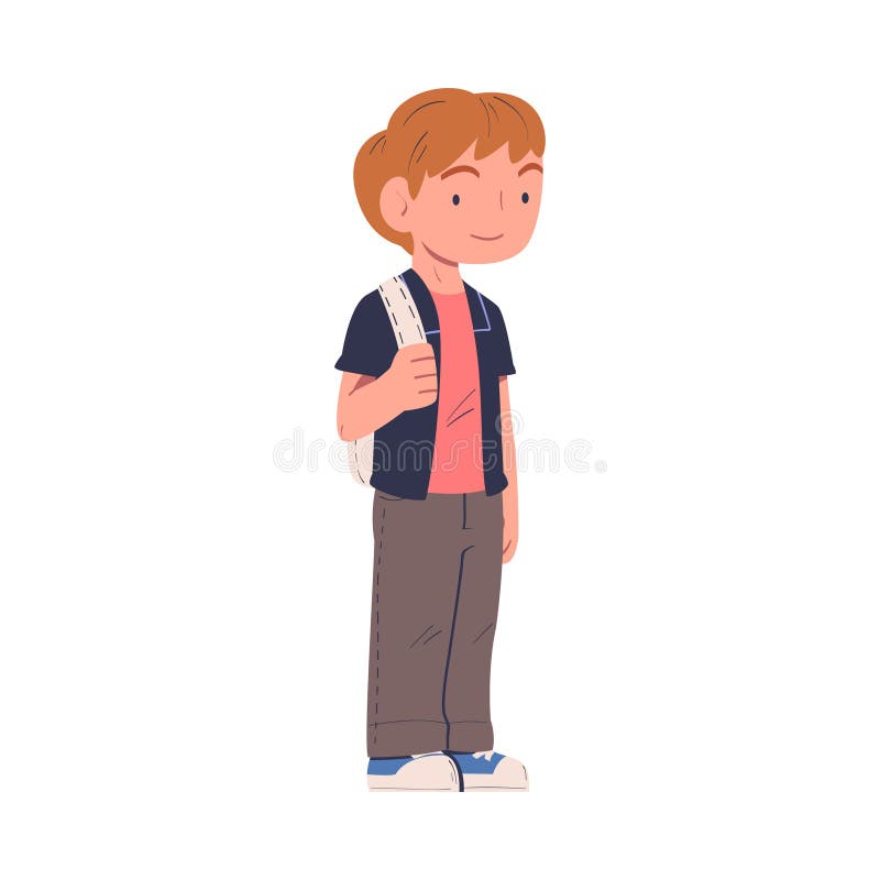 Cute Boy Elementary School Student Standing with Backpack Cartoon ...