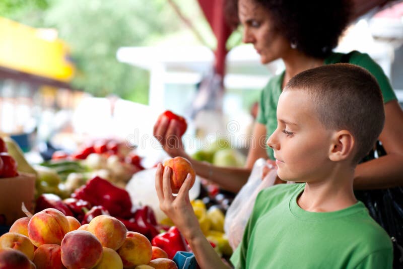 Cute Boy at the Farmer S Market Stock Image - Image of caucasian ...