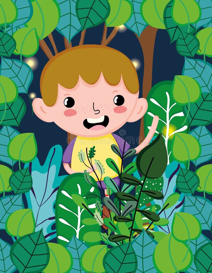 Cute boy at forest stock vector. Illustration of collection - 115417507