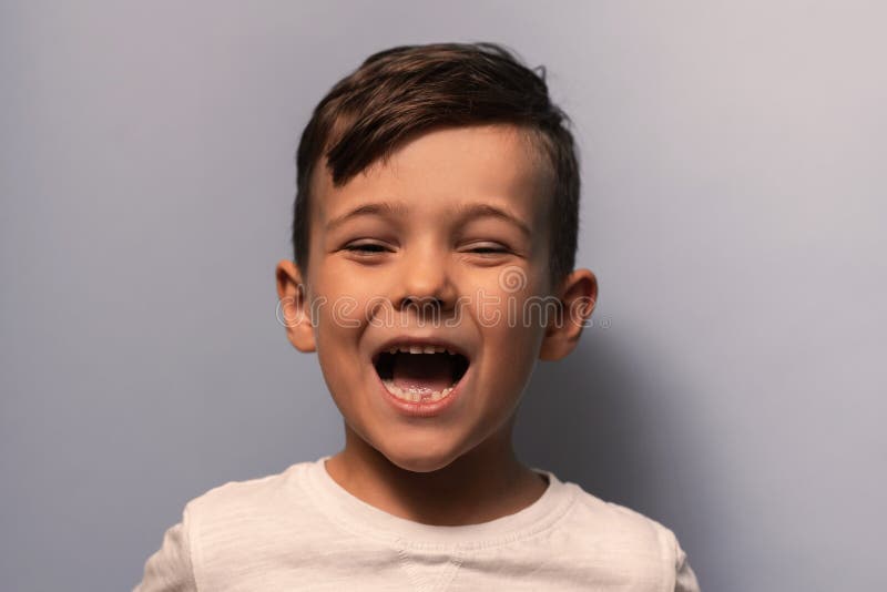 Cute Boy without Front Teeth Laughs. Changing Teeth and Hygiene Stock ...